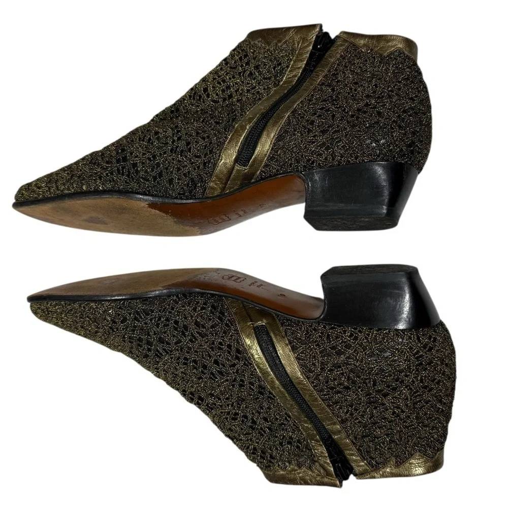 Casadei | Shoes | Casadei Gold Black Woven Mesh Ankle Boots Us85eu39 ...